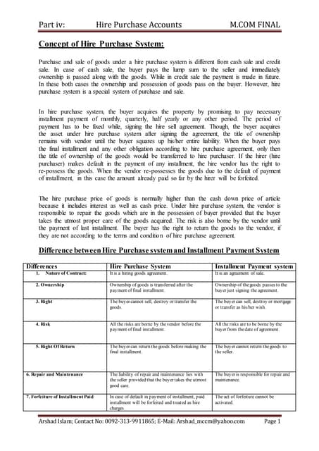 Hire purchase system calculation of interest | PPTX