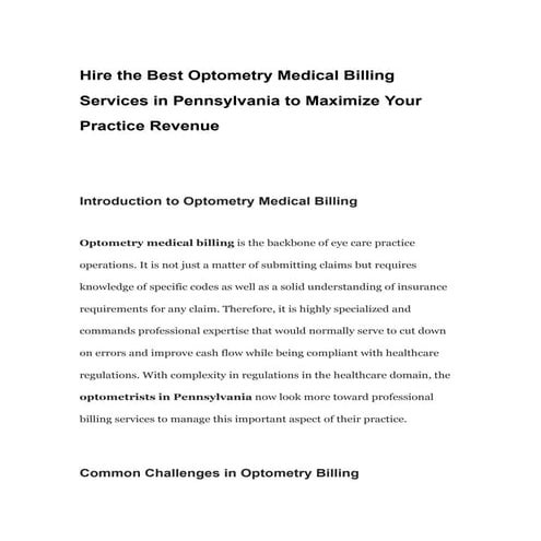 Hire the Best Optometry Medical Billing Services in Pennsylvania to ...