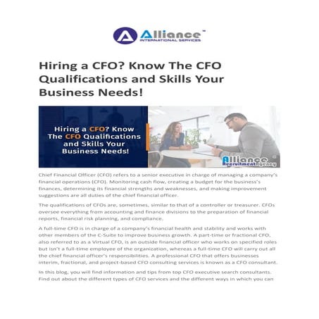 Hiring a CFO Know The CFO Qualifications and Skills Your Business Needs.pdf | Business ...