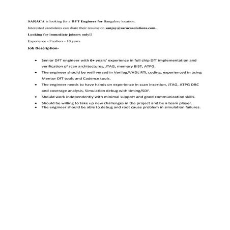 Hiring for DFT Engineers in Bangalore | PDF