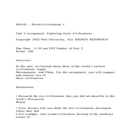 HIS101 – World Civilizations I Unit 2 Assignment Explo | DOCX