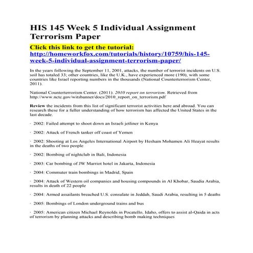His 145 week 5 individual assignment terrorism paper | PDF