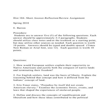 Hist 104- Short Answer-ReflectionReview AssignmentSpring 20 | PDF