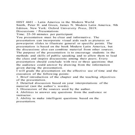 HIST 4601 – Latin America in the Modern World Smith, Peter H. | DOCX