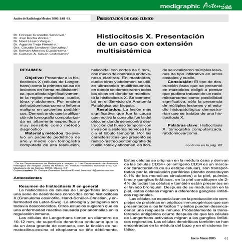 Histiocitosis X. Presentación de un caso con extensión multisistémica | PDF