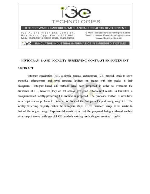 Histogram based locality-preserving contrast enhancement | PDF Histogram based locality-preserving contrast enhancement | PDF