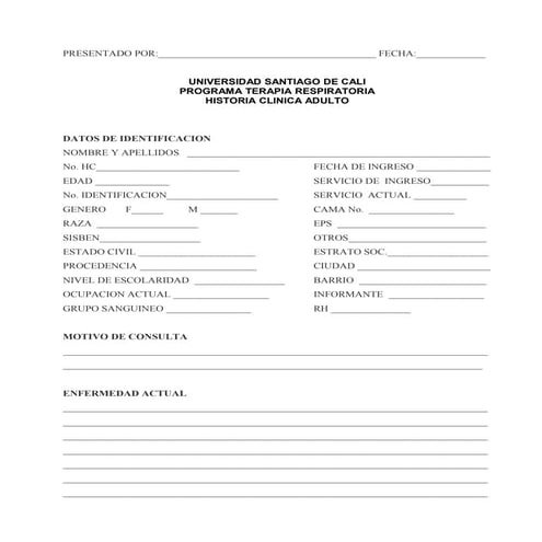 Historia clinica adulto 1 terapeuta respiratorio | DOC