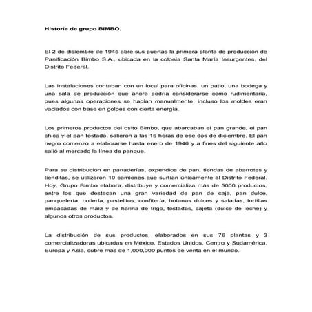 Historia de grupo bimbo | DOCX