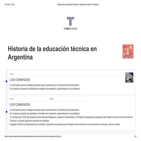 Historia de la educación técnica en argentina timeline timetoast | PPT