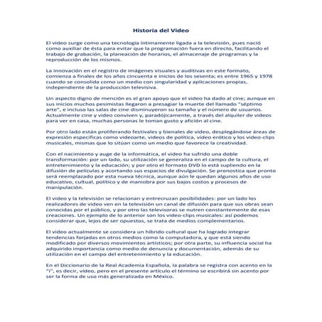 Historia del video | DOCX