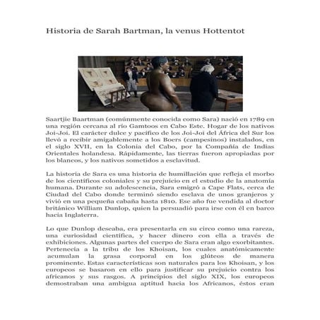 Historia de sarah bartman, la venus hottentot | DOCX
