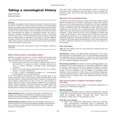 Neurological history taking (2024) . | PPTX