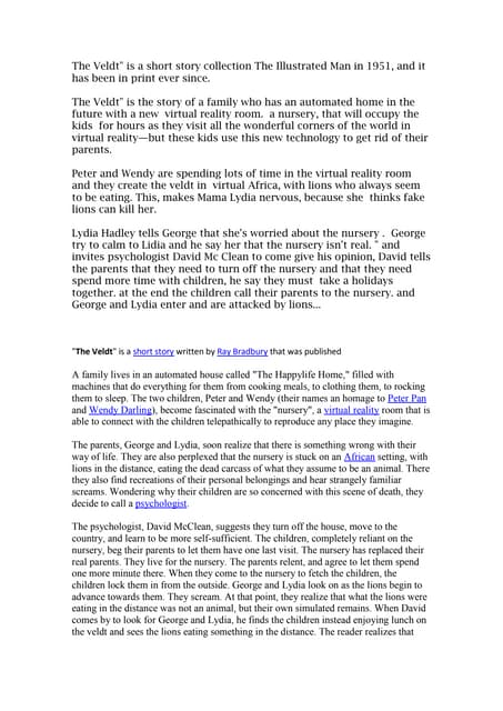 Photo Summary of "The Veldt," by Ray Bradbury | PPT