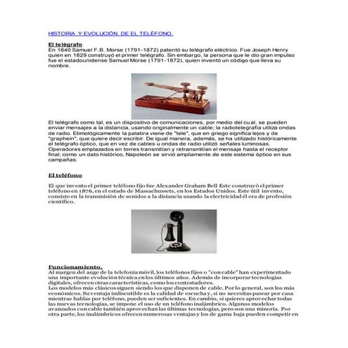 Historia y evolución de el teléfono | DOCX