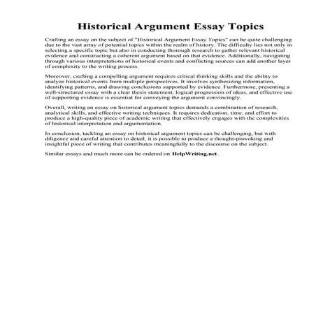 Historical Argument Essay Topics | PDF