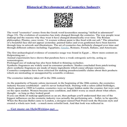 Historical Development Of Cosmetics Indusrty | PDF