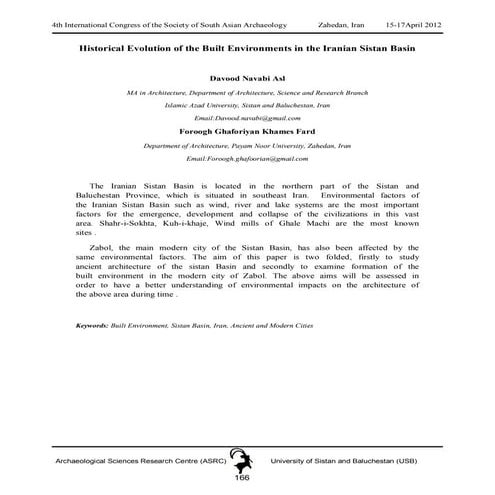 Historical evolution of the built environments in the iranian sistan ...
