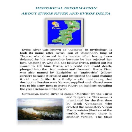 Historical information about evros river and Evros Delta | DOCX