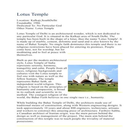 Lotus temple case study by Anjali Sethiya | PDF
