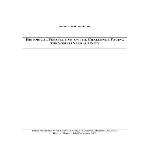 Historical Perspective On The Challenge Facing The Somali Sacral Unity ...