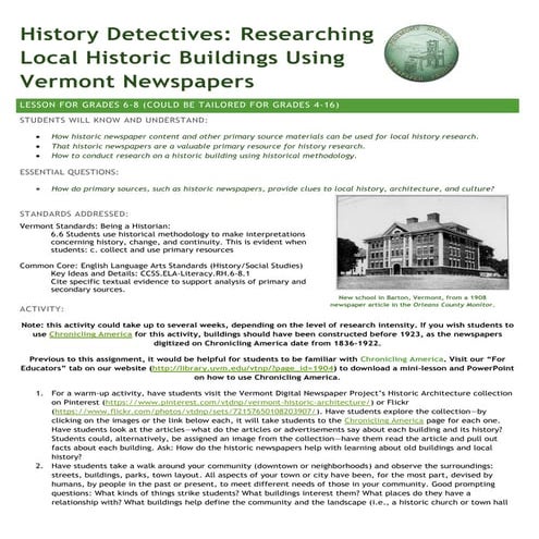 History Detectives: Researching Local Historic Buildings Using Vermont ...