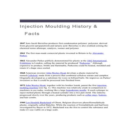 Injection Moulding History & Facts | DOC