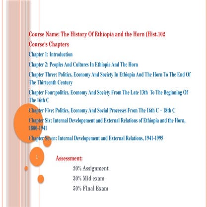 The History Of Ethiopia and the Horn (Hist.102 Course‘s Chapters | PPTX