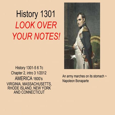 History 1301 7 9-05 1600's slavery ch 3 intro | PPT