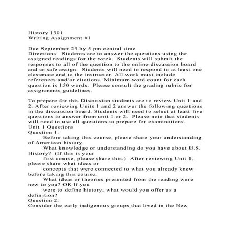 History 1301Writing Assignment #1 Due September 23 by 5 pm c.docx ...