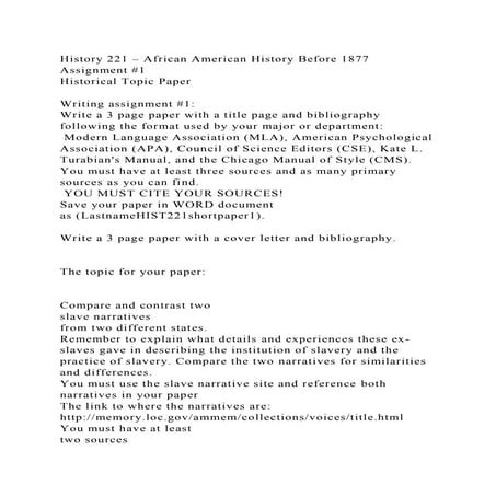 Assignment Instructionshistory 221 African American History Befodocx 