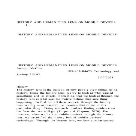 HISTORY AND HUMANITIES LENS ON MOBILE DEVICES 1 HISTORY A | DOCX