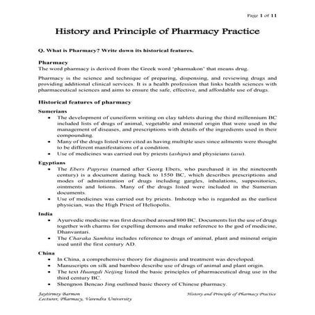 History and principle of pharmacy practice | PDF