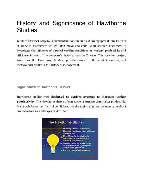 Hawthrone studies ( Human Relation Theory) | PPTX