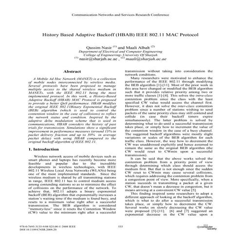 History based adaptive backoff (hbab) ieee 802.11 mac protocol | PDF
