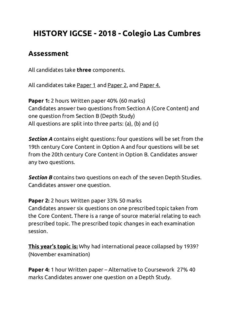 History IGCSE 2018 History IGCSE 2018