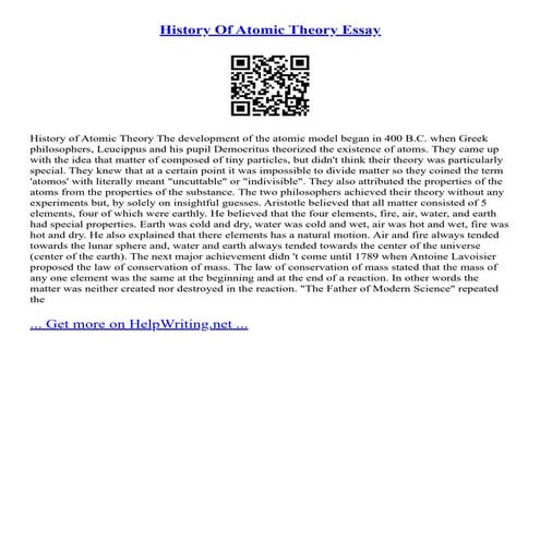 History Of Atomic Theory Essay | PDF