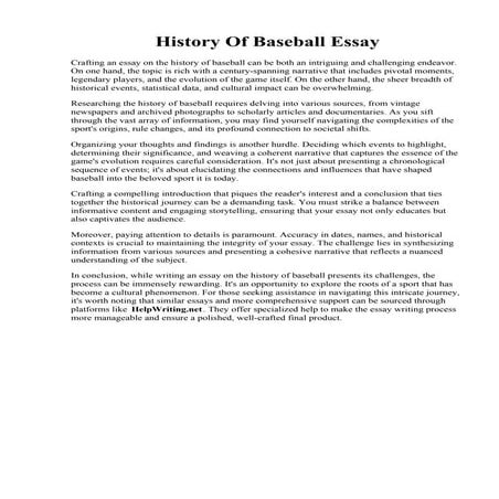 History Of Baseball Essay. Introduction to baseball essay ...
