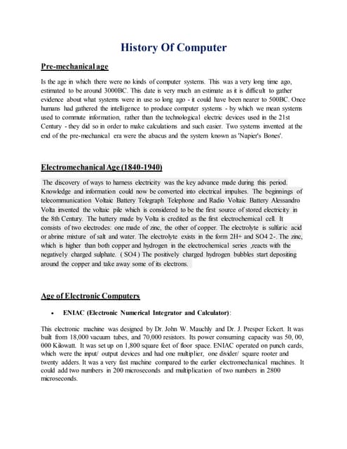 History of the computer electronic age | PPT | Computing | Technology & Computing