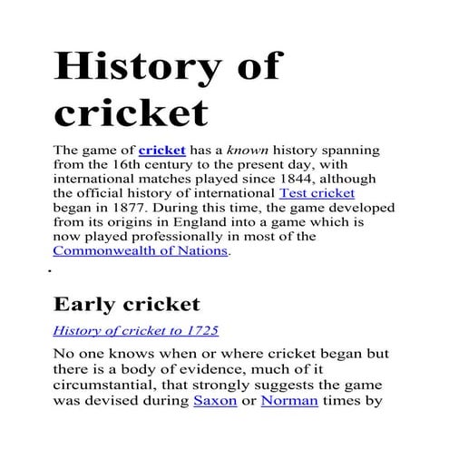 History of cricket | DOCX