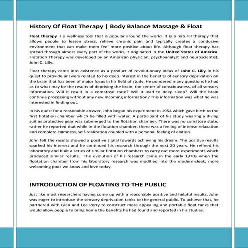 History of float therapy body balance massage & float | PDF
