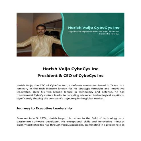 History and career of Harish Vaija CybeCys Inc | PDF