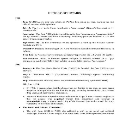 Global History of HIV and AIDS: From Early Outbreaks to Global ...