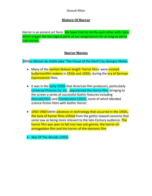 Horror history | PPT