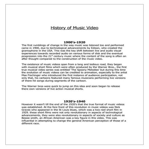 History Of Music Video | DOC | History | Genres