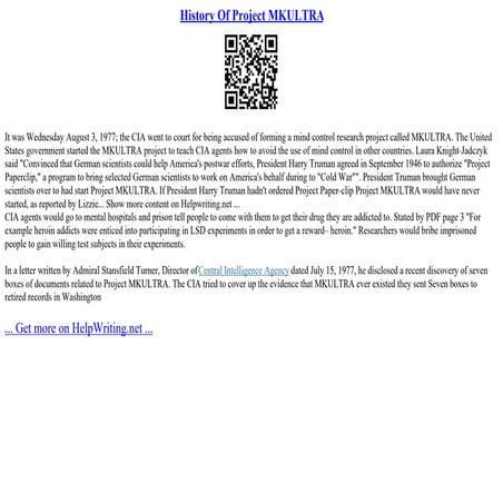 History Of Project MKULTRA | PPT