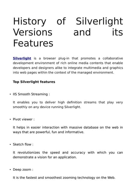 Silverlight versions-features | PDF | Computing | Technology & Computing