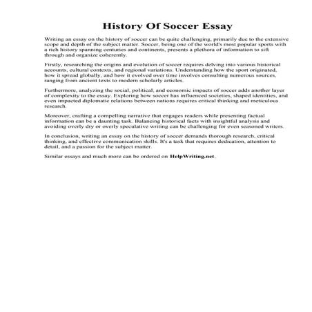 History Of Soccer Essay | PDF