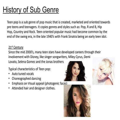 History of subgenre | PPTX | Contemporary Hits/Pop/Top 40 | Music