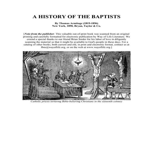 History of the baptists By Thomas Armitage (1819-1896) | PDF
