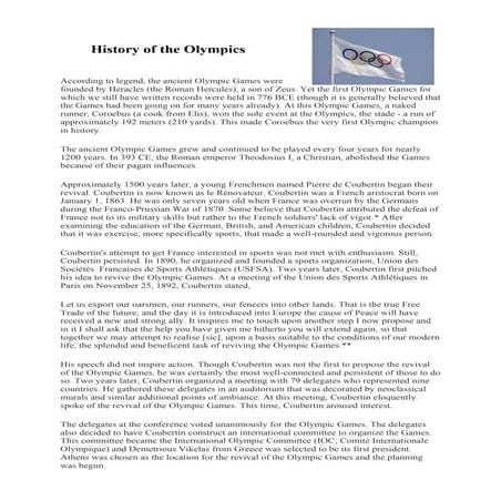 History of the olympics games | PDF